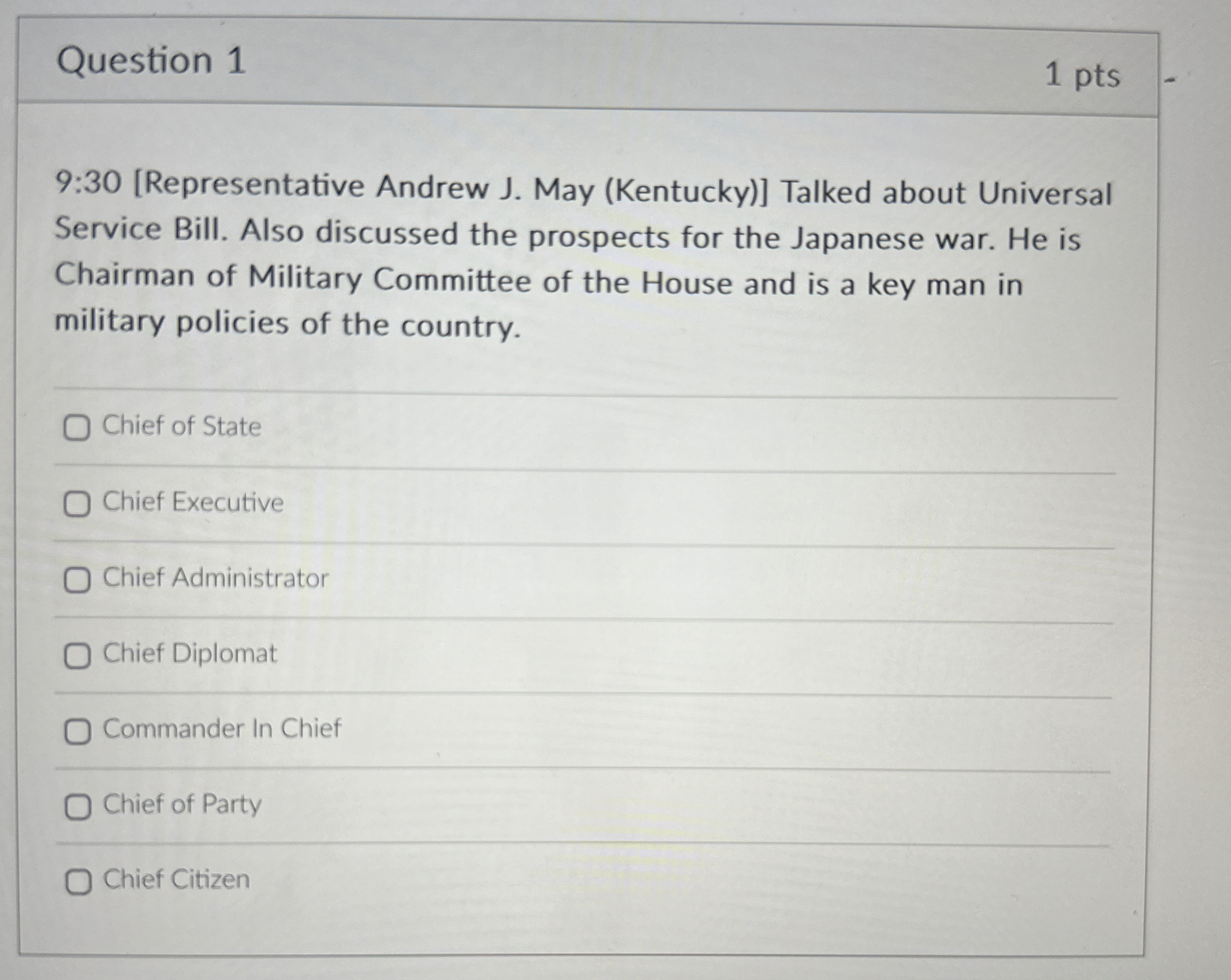 Solved Question 11 ﻿pts9:30 [Representative Andrew J. ﻿May | Chegg.com