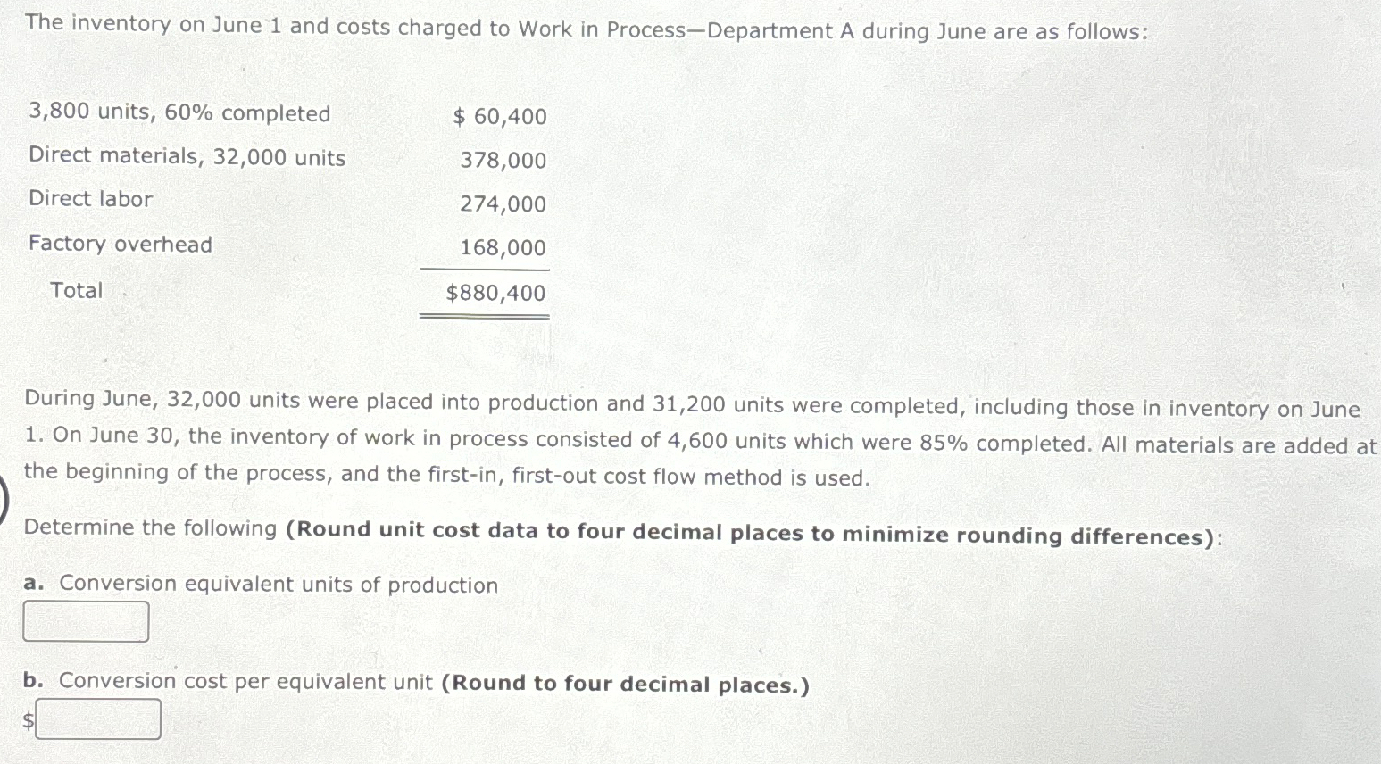 Solved The inventory on June 1 ﻿and costs charged to Work in | Chegg.com