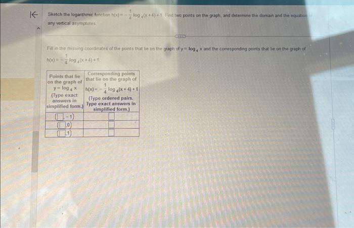 Solved K Sketch the logarithmic function h(x) = any vertical | Chegg.com