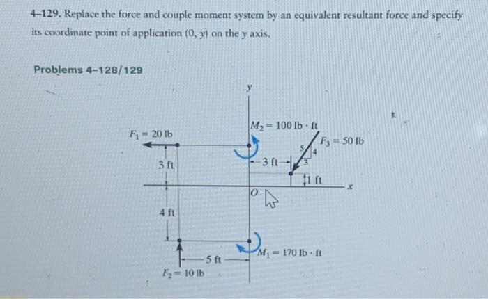 Solved 4-129. Replace the force and couple moment system by | Chegg.com