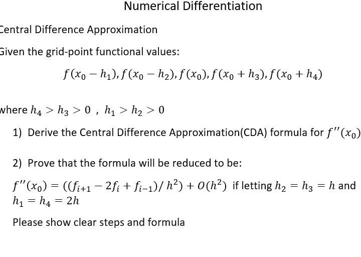 Solved Numerical Differentiation Central Difference | Chegg.com
