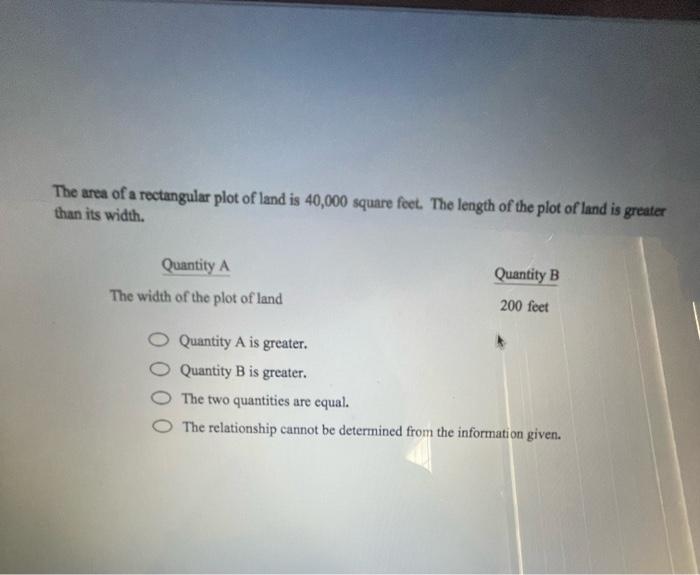 Solved The area of a rectangular plot of land is 40,000 | Chegg.com