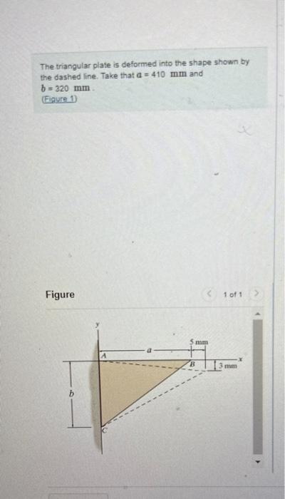 Solved The triangular plate is deformed into the shape shown | Chegg.com