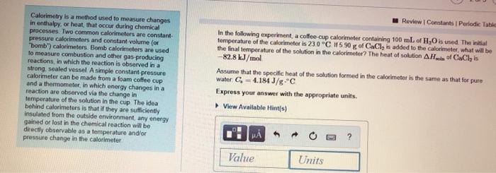Solved Review Constants Periodic Table Calorimetry is a | Chegg.com