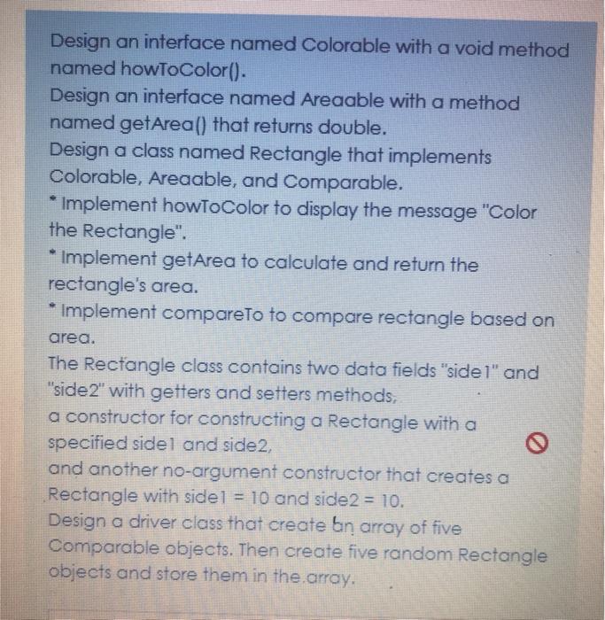 Solved Design an interface named Colorable with a void | Chegg.com