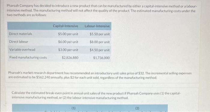 Solved Pharoah Company has decided to introduce a new | Chegg.com