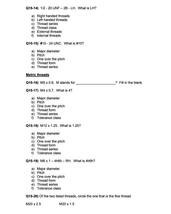 Solved READING THREADS AND FASTENERS QUESTIONS Name: Date: | Chegg.com