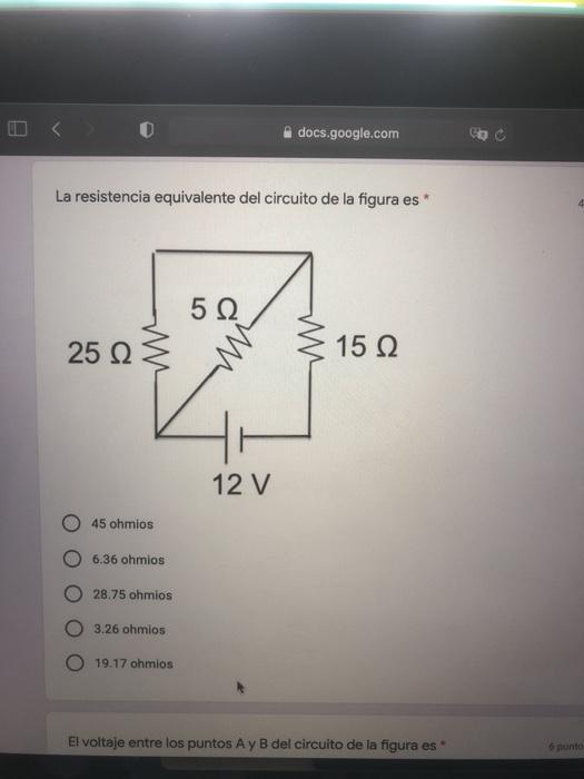 Solved docs.google.com La resistencia equivalente del | Chegg.com