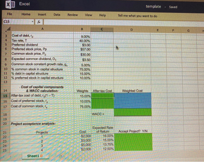 Solved x] Excel template - Saved Insert Data Review View | Chegg.com