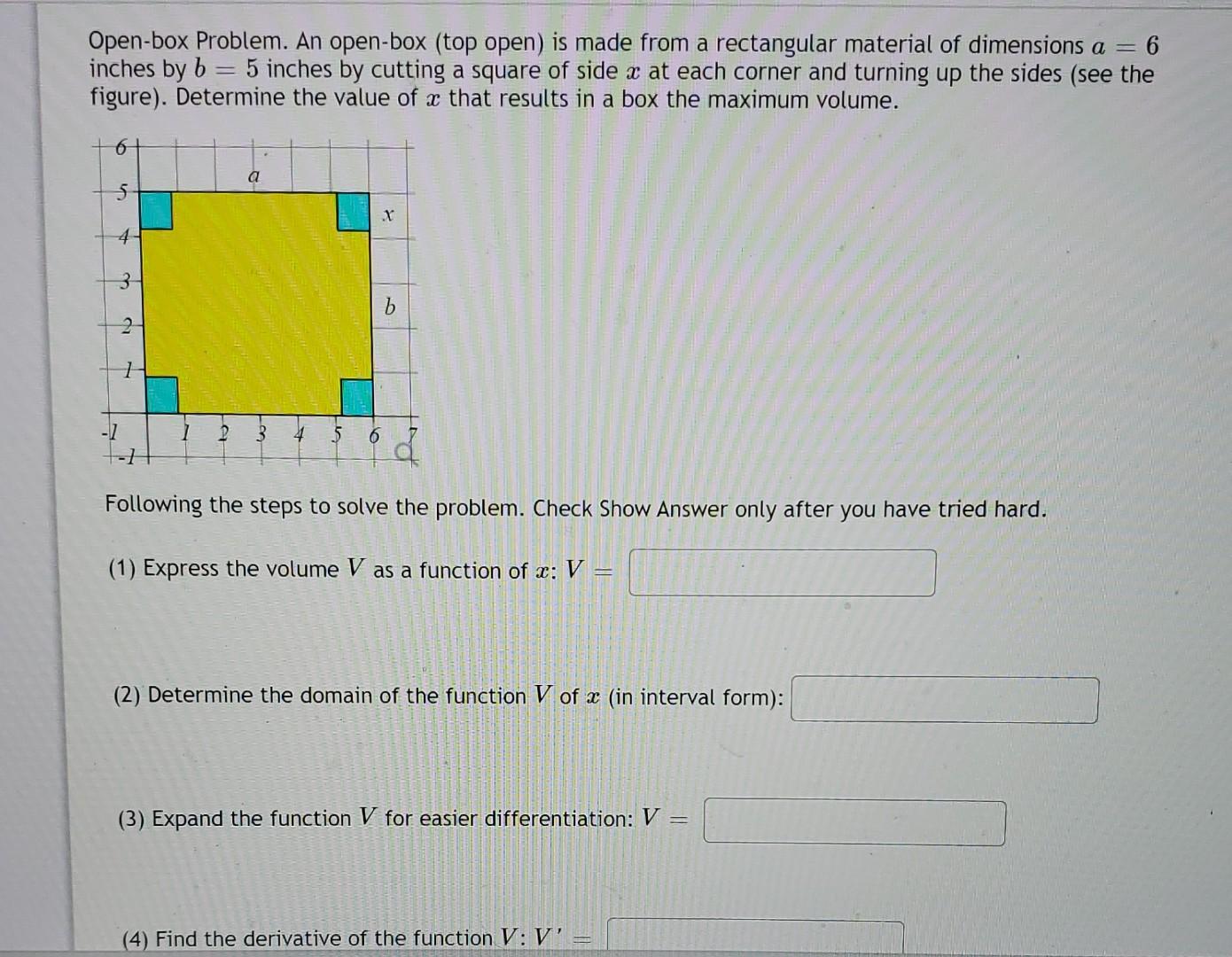 Solved Open-box Problem. An open-box (top open) is made from | Chegg.com