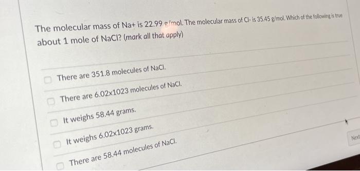 Solved The molecular mass of Na+ is 22.99 p/mol. The | Chegg.com