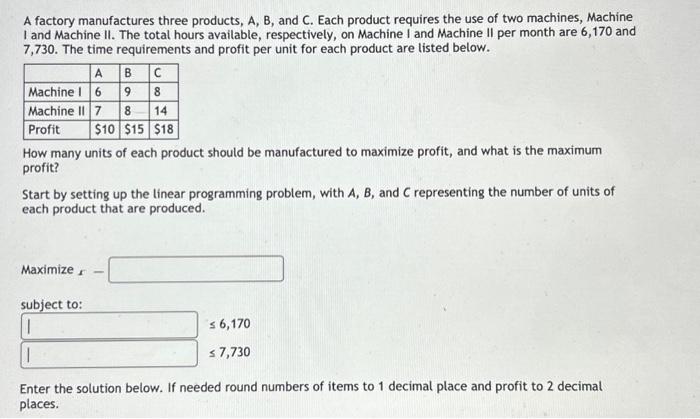 Solved A factory manufactures three products, A, B, and C. | Chegg.com