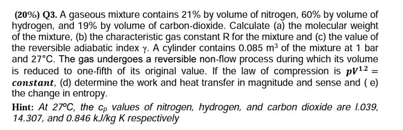 Solved (20%) ﻿Q3. ﻿A gaseous mixture contains 21% ﻿by volume | Chegg.com