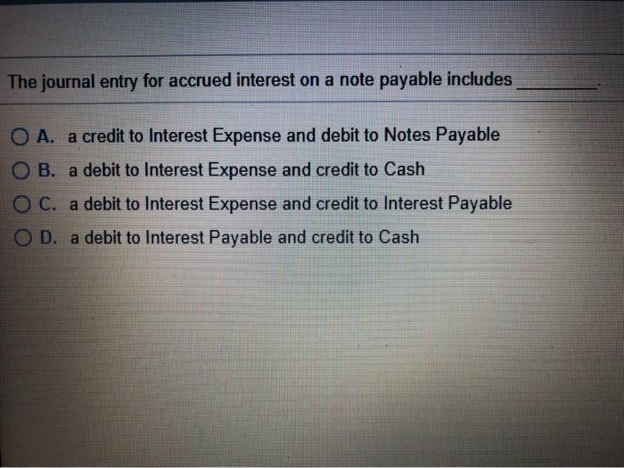 Solved The journal entry for accrued interest on a note | Chegg.com