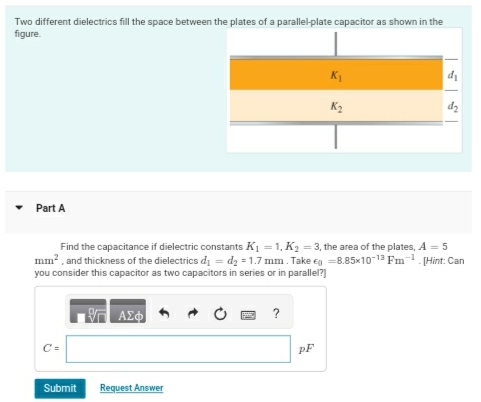 Solved Two different dielectrics fill the space between the | Chegg.com