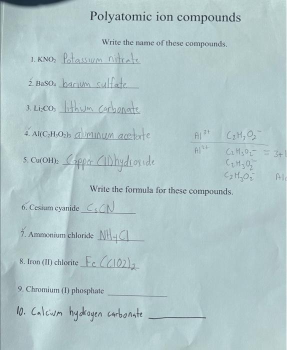 Solved Polyatomic ion compounds Write the name of these | Chegg.com