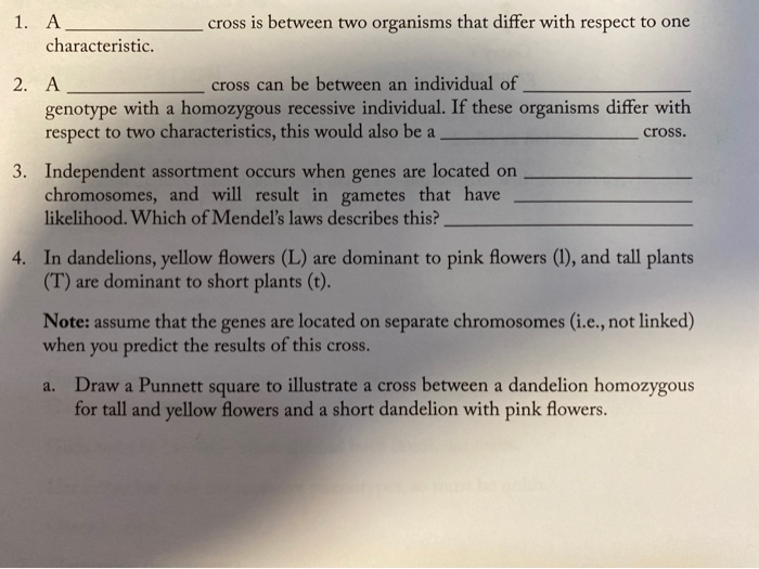 Solved 1. A characteristic. cross is between two organisms | Chegg.com