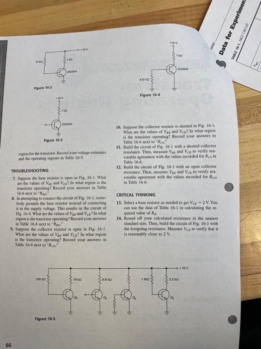 Solved Experiment 16 Transistor Operating Regions Torine e | Chegg.com
