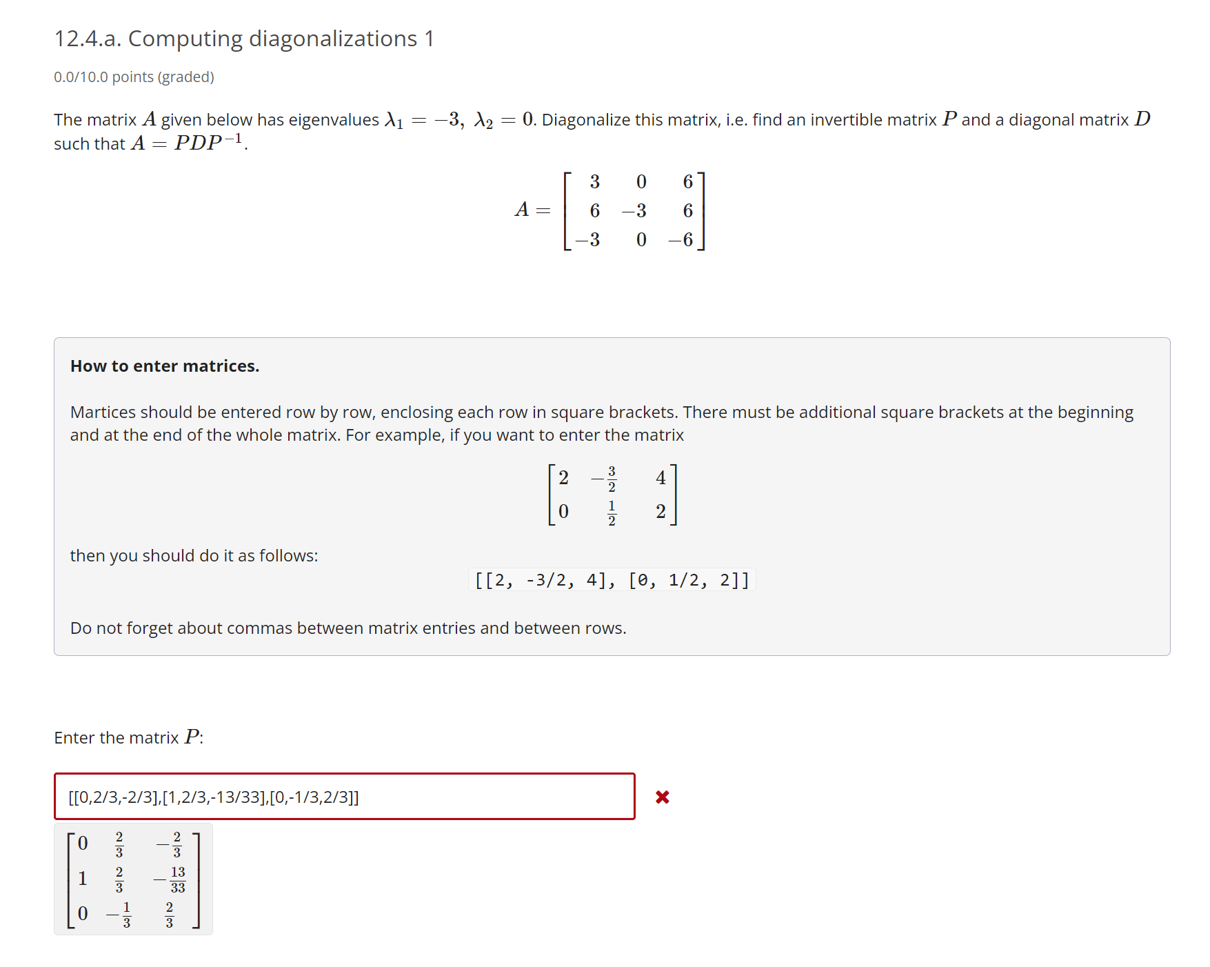 Solved The matrix A given below has eigenvalues \lambda | Chegg.com