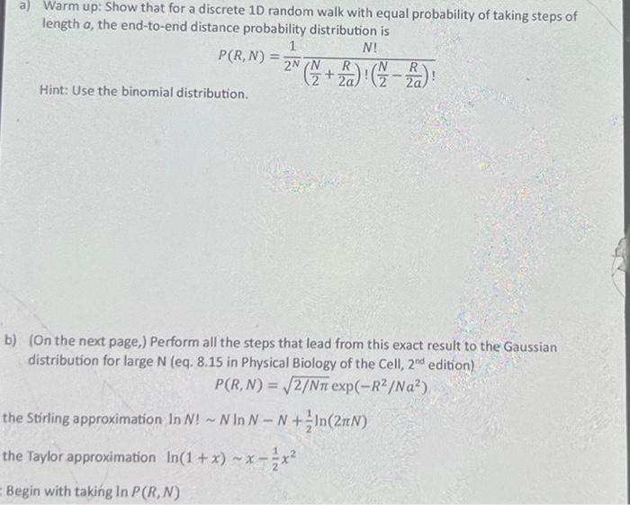 Solved a) Warm up: Show that for a discrete 1D random walk | Chegg.com