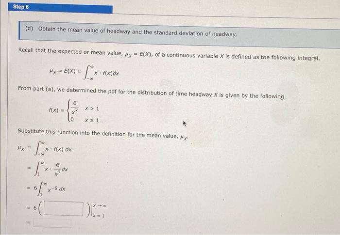 Solved (d) Obtain the mean value of headway and the standard | Chegg.com