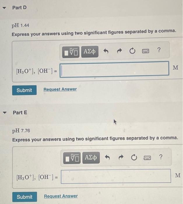 Solved pH1.44 Express your answers using two significant | Chegg.com