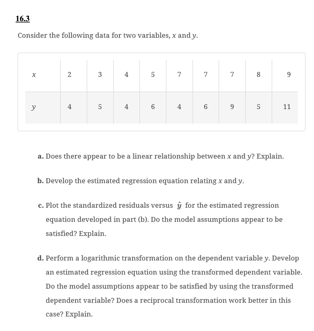 Solved 16.3Consider the following data for two variables, \( | Chegg.com Solved 16.3Consider the following data for two variables, \( | Chegg.com