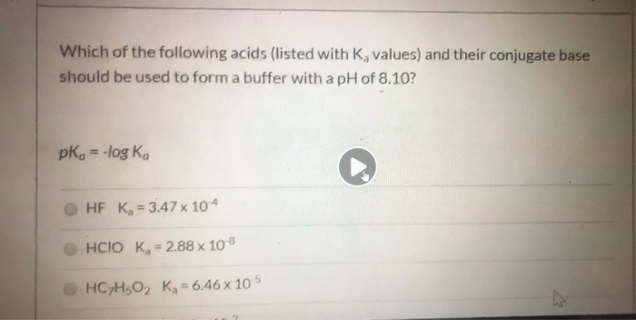 Solved Which of the following acids (listed with K, values) | Chegg.com
