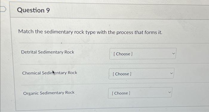 Solved Match the sedimentary rock type with the process that | Chegg.com