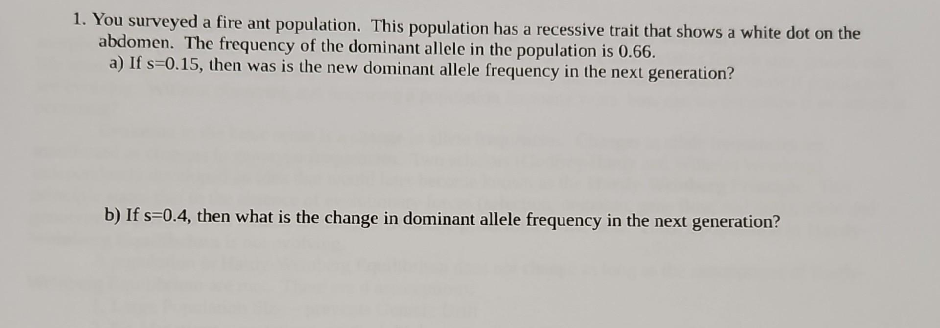 Solved 1. You surveyed a fire ant population. This | Chegg.com