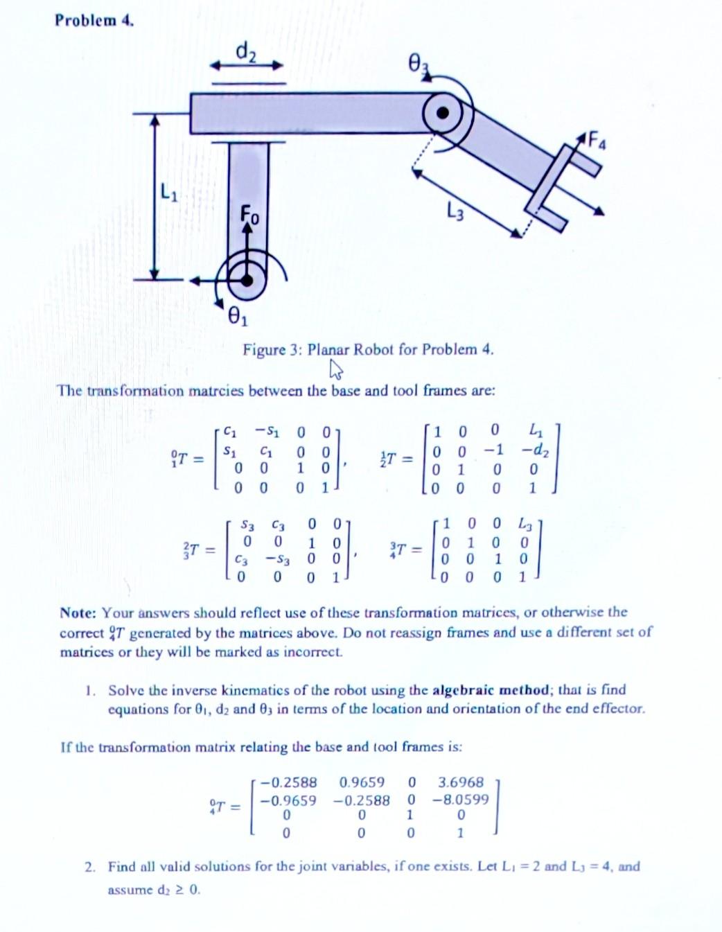 Solved Problem 4. Figure 3: Planar Robot for Problem 4. The | Chegg.com