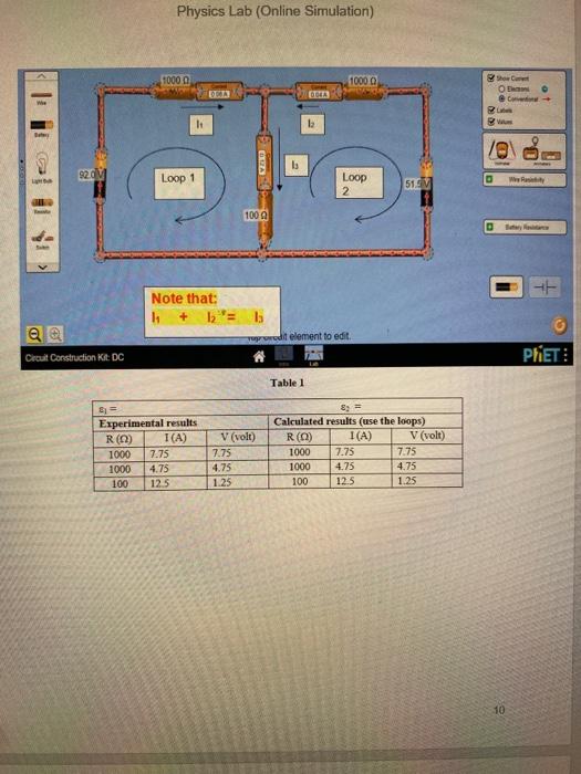 Physics Lab (Online Simulation) Part B: Kirchoff's | Chegg.com