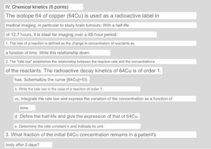 Solved The isotope 64 of copper (64Cu) is used as a | Chegg.com