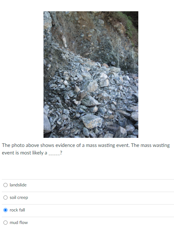 Solved The photo above shows evidence of a mass wasting | Chegg.com