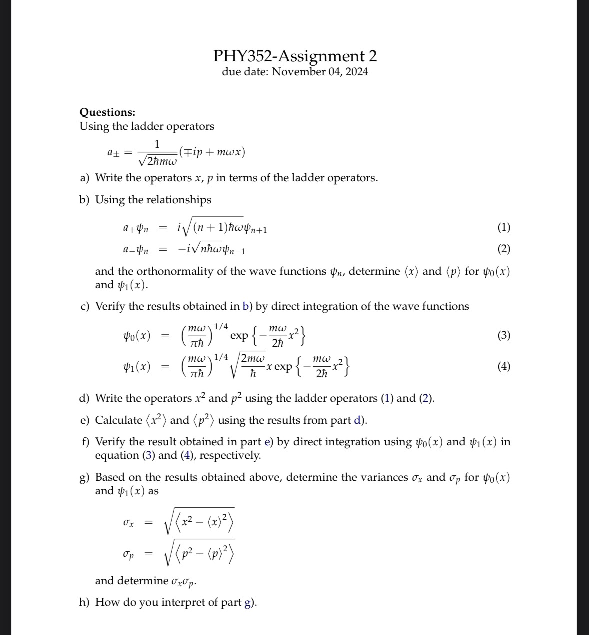 Solved PHY352-Assignment 2due date: November | Chegg.com