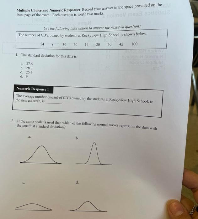 Solved Multiple Choice and Numeric Response: Record your | Chegg.com