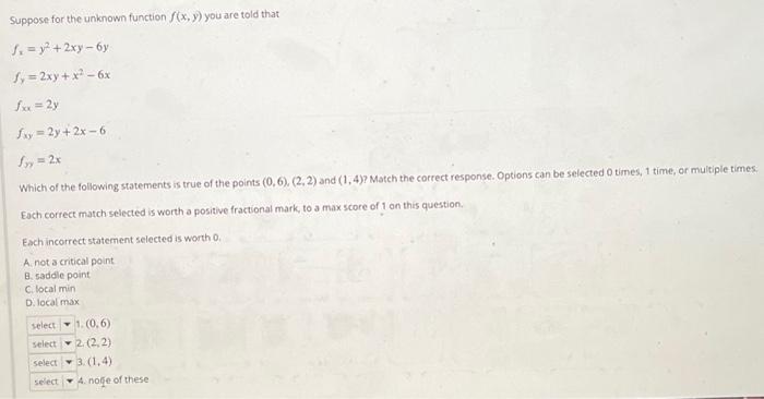 Solved Suppose for the unknown function f(x,y) you are told | Chegg.com