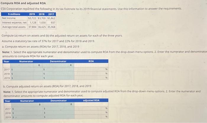 Solved Compute ROA and adjusted ROA CSx Corporation repórted | Chegg.com