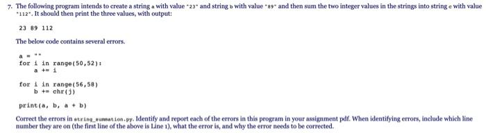 Solved 7. The following program intends to create a string a | Chegg.com
