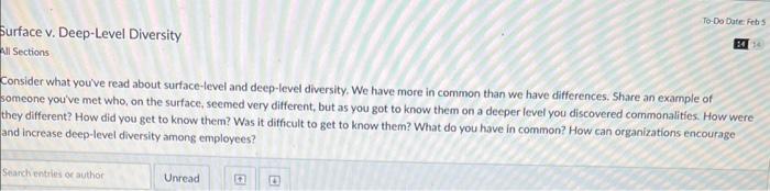 Solved furface v. Deep-Level Diversity To-Do Date Fitb 5 Wll | Chegg.com