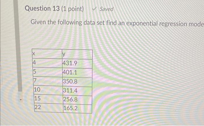 Solved Given the following data set find an exponential | Chegg.com
