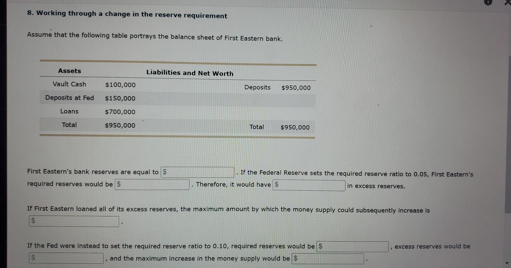 Solved 8. Working through a change in the reserve | Chegg.com