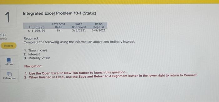 Solved Integrated Excel Problem 10−1 (Static) Required: | Chegg.com