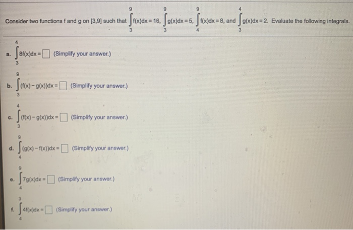 Solved 9 9 Consider two functions f and gon (3.9] such that | Chegg.com