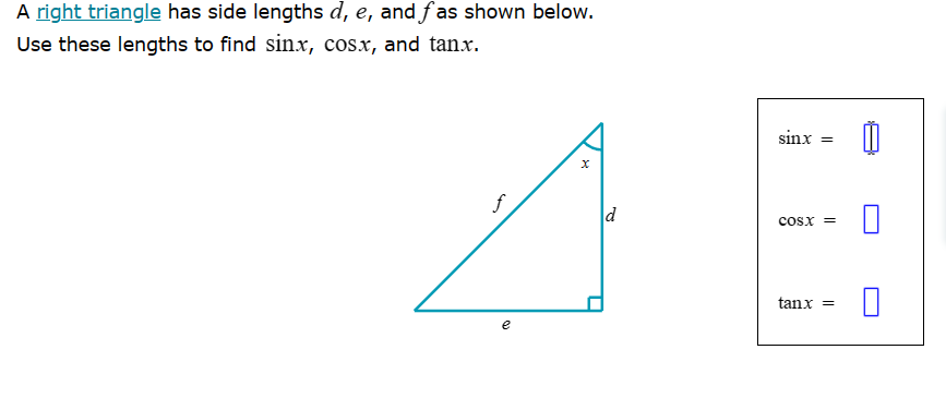 Solved A right triangle has side lengths d,e, ﻿and f ﻿as | Chegg.com