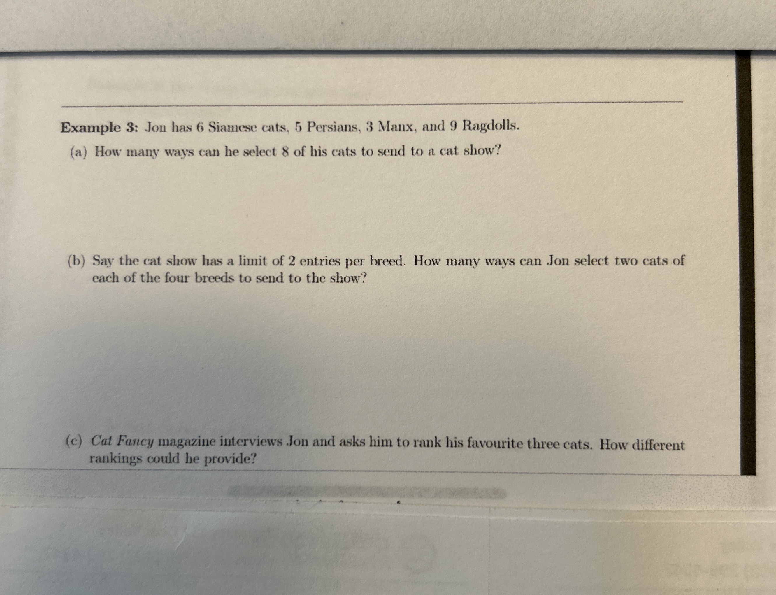Solved Example 3: Jon has 6 ﻿Siamese cats, 5 ﻿Persians, 3 | Chegg.com
