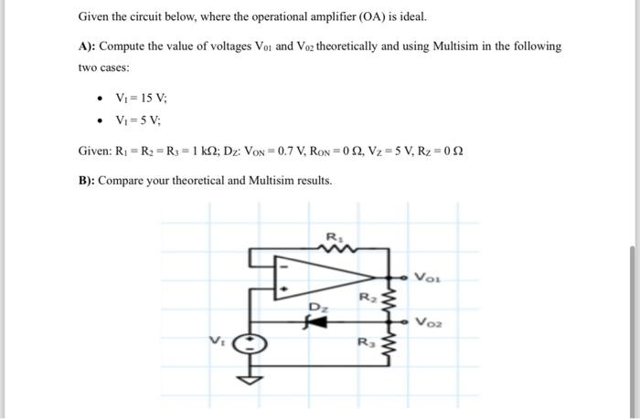 Solved Given the circuit below, where the operational | Chegg.com