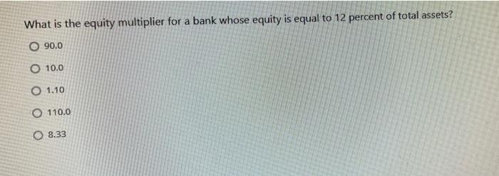 Solved What is the equity multiplier for a bank whose equity | Chegg.com
