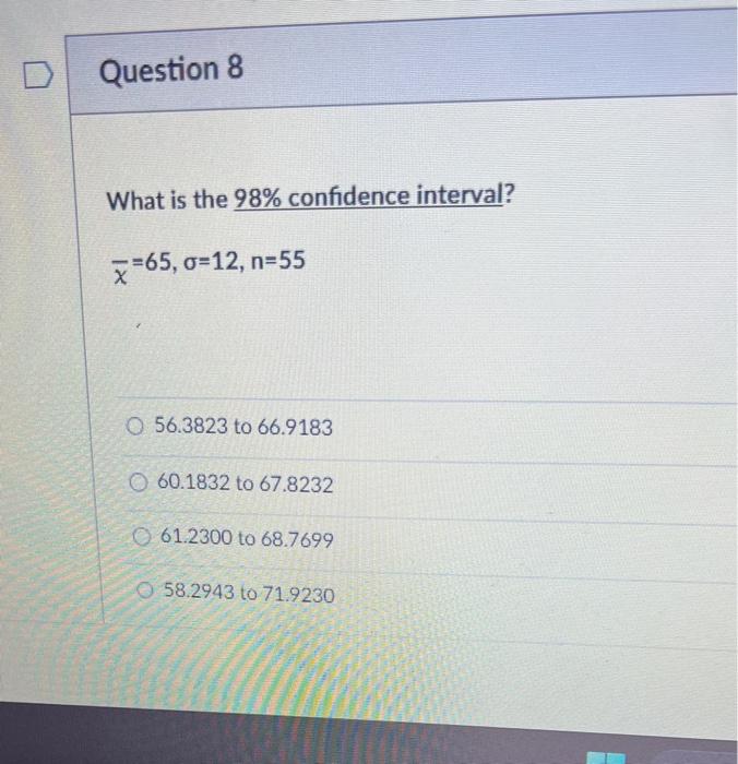 Solved What is the z-score? 98% confidence interval, | Chegg.com