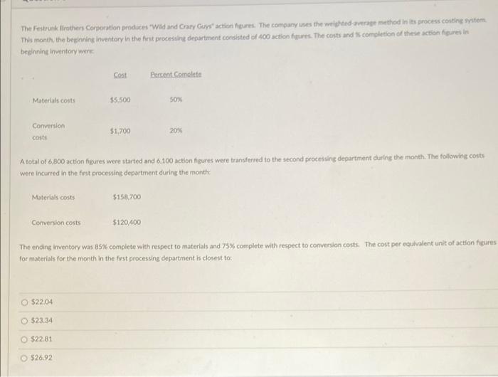 Solved The Festrunk Brothers Corporation produces 'Wild and | Chegg.com